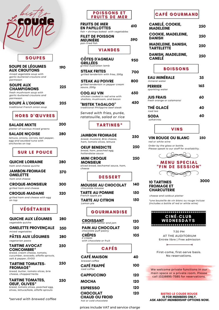 Menu | Alliance française de Manille